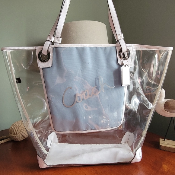 Coach | Bags | Coach F6594 Clear Vinyl White Leather Oversized Crab ...